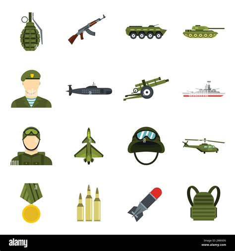 Military Icons Set Flat Style Stock Vector Image Art Alamy