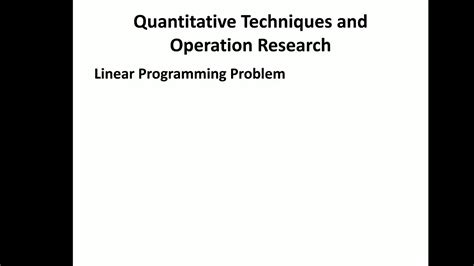 qtor linear programming formulation youtube