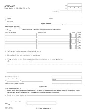Fillable Online Ag Gov Bc Affidavit 15 10 Offence Act This Form Is