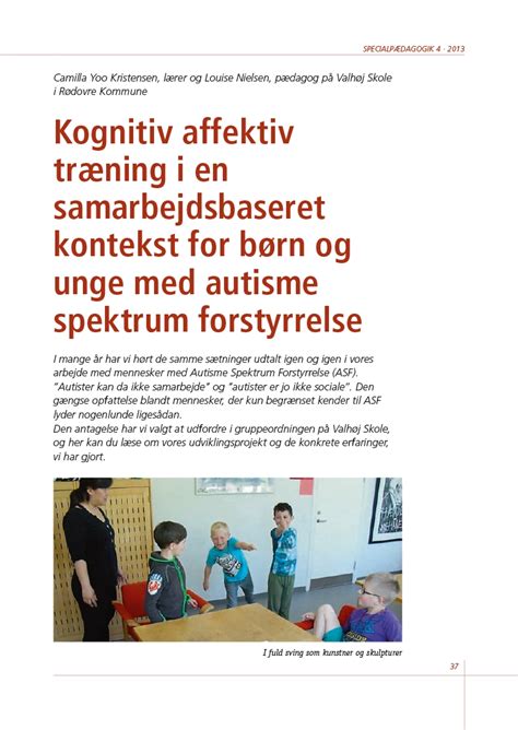 Fra Kognitiv Affektiv Tr Ning I En Samarbejdsbaseret Kontekst