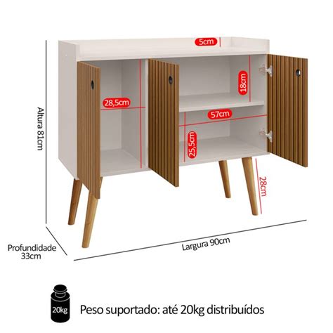 Aparador Buffet Wood Prime 3 Portas Cantinho Café Prateleira