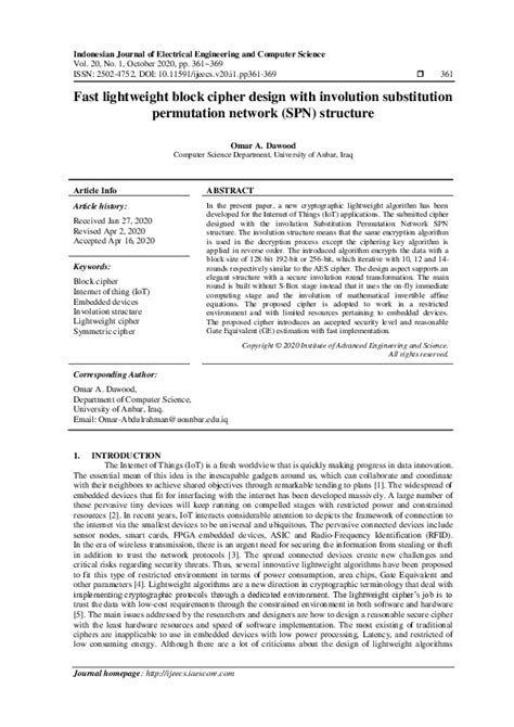 pdf fast lightweight block cipher design with involution substitution permutation network spn