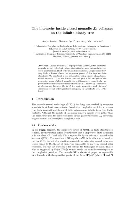 pdf the hierarchy inside closed monadic Σ1 collapses on the infinite binary tree