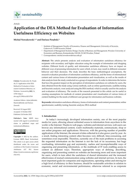 pdf application of the dea method for evaluation of information usefulness efficiency on websites