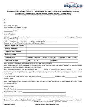 Fillable Online Unclaimed Deposits Inoperative AccountsRequest For