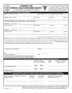 Fillable Online Njsp CLEAR FORM CONSENT FOR MENTAL HEALTH RECORDS