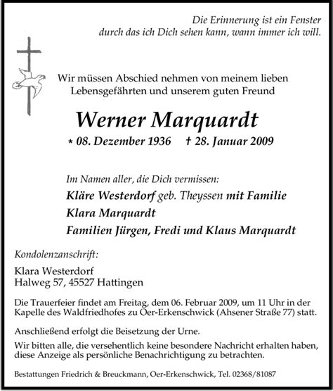 Traueranzeigen Von Werner Marquardt Trauer In NRW De
