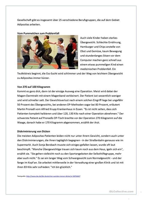 Deutschen werden immer dicker Indirekte rede Daf arbeitsblätter