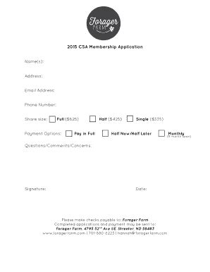 Fillable Online 2015 CSA Membership Agreement Forager Farm Fax Email