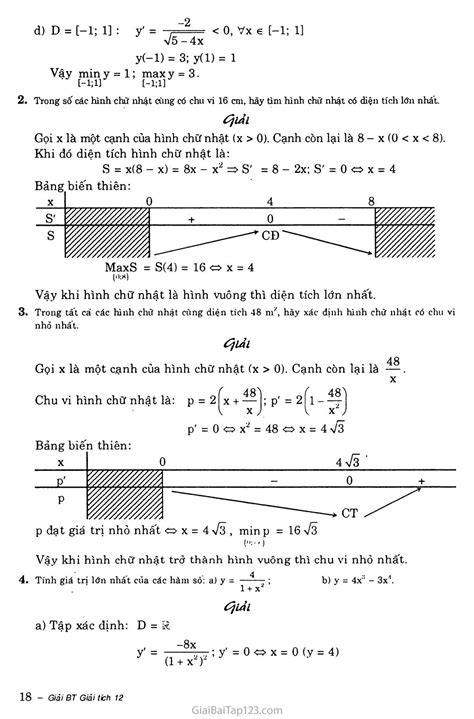 Giải toán 12 Bài 3 Giá trị lớn nhất và giá trị nhỏ nhất của hàm số
