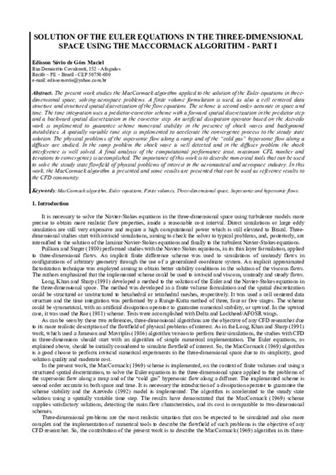 pdf solution of the euler equations in the three dimensional space using the maccormack