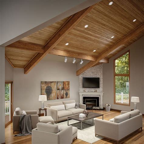 Recessed Lights In A Vaulted Ceiling Illuminate A Living Room With
