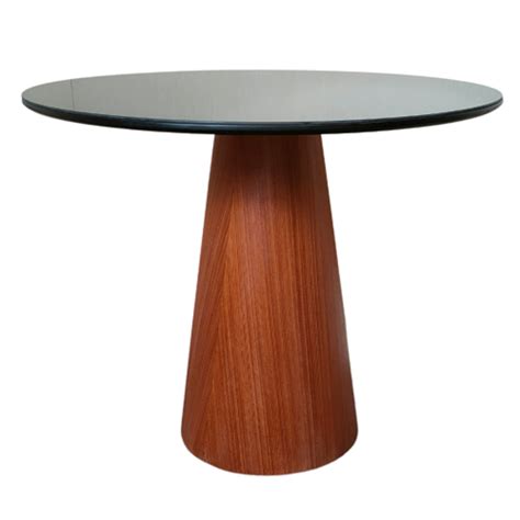 Mesa De Jantar Cone 90 Cm Base Madeira Mogno Tampo Laca Vidro Preto