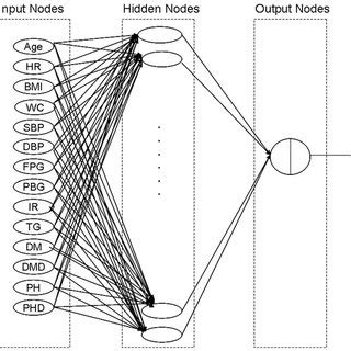 Artificial Neural Network Model Showing Input Variables Nodes Hidden