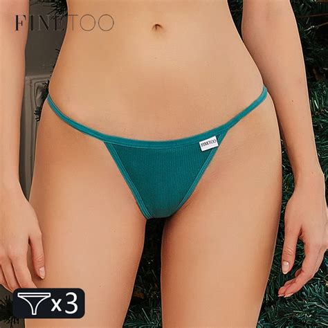 FINETOO Cotton Thongs Women 3Pcs Set Sexy Low Rise T Back Underwear M