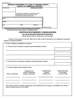 Fillable Online Certificate Of Merger Consolidation BCS CD 550 02 01