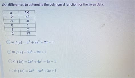 solved use differences to determine the polynomial function