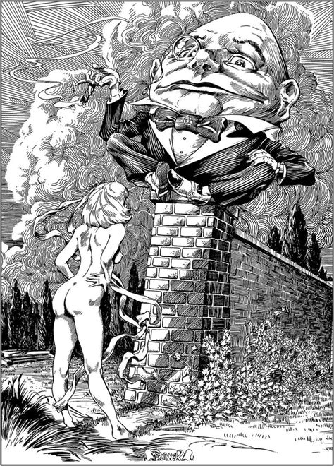 Rule 34 Alice Alice In Wonderland Female Frank Brunner Humpty Dumpty Monochrome Nipples Nude