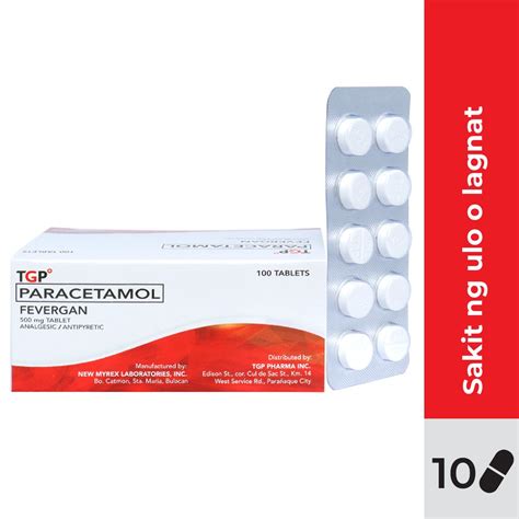 FEVERGAN TGP Paracetamol 500mg Tablet 10 Pcs Pack Gamot Sa Lagnat