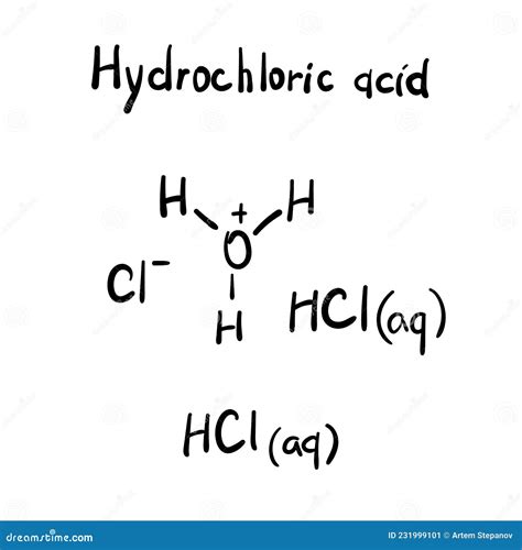 Hydrochloric Acid Molecule Formula Hand Drawn Imitation Stock Vector