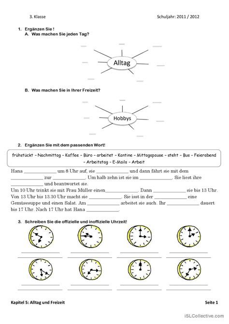 Alltag und Freizeit allgemeine Deutsch DAF Arbeitsblätter pdf doc