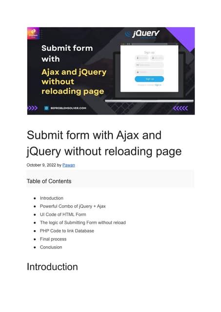 submit form with ajax and jquery without reloading page pdf
