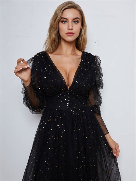 Robes Longues en Paillettes en Dentelles de Soirée Femmes à Col