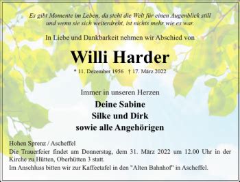 Traueranzeigen Von Willi Harder Trauer Nordkurier