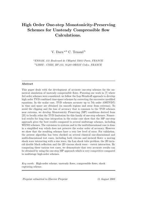 pdf high order one step monotonicity preserving schemes for unsteady compressible flow