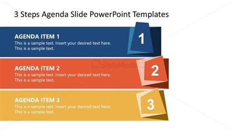 Free Three Horizontal Agenda Items Folded Slidemodel