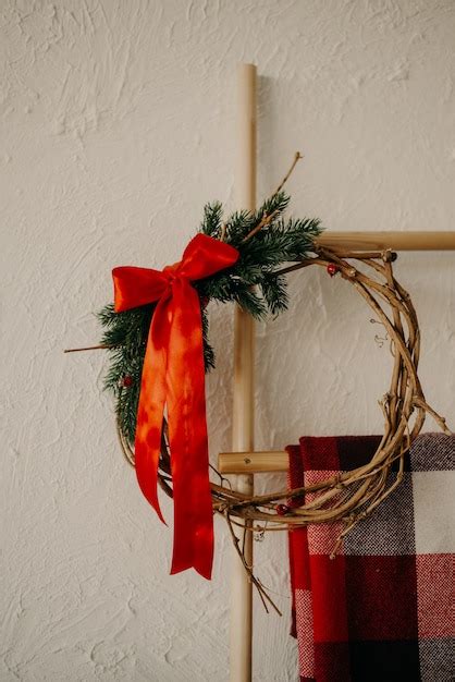 Premium Photo Christmas Wreath With Red Bow