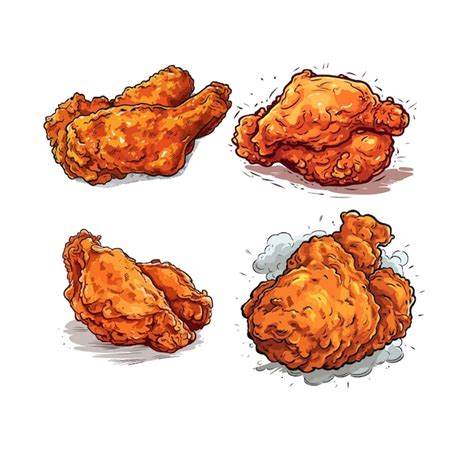 Ilustración de pollo frito de dibujos animados Vector Premium