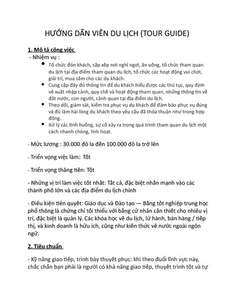 Tour guide PTNN HƯỚNG DẪẪN VIÊN DU L CH TOUR GUIDE Ị 1 Mô t công