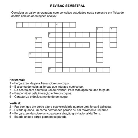 Revis O Semestral Completa As Palavras Cruzadas Conceitos Estudados