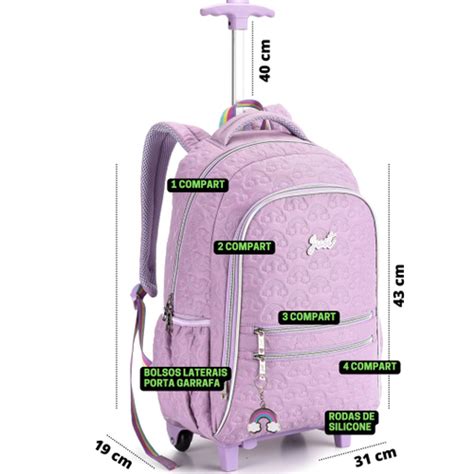 Kit Mochila Escolar Feminina Infanto Juvenil Grande De Rodinha