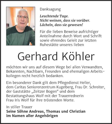 Traueranzeigen von Gerhard Köhler abschied nehmen de