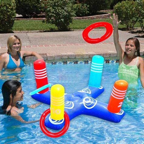 Inflatable Ring Toss Pool Game Toys Floating Swimming Pool Ring With 4 Pcs Rings For Multiplayer