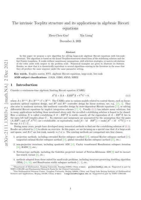 pdf the intrinsic toeplitz structure and its applications in algebra riccati equations