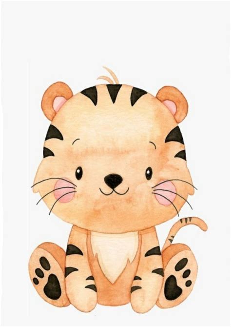 A Watercolor Drawing Of A Tiger Sitting On The Ground With Its Paws