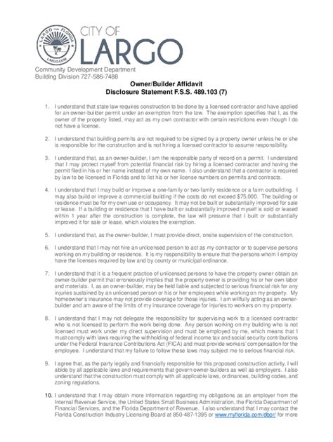 Fillable Online Owner Builder Affidavit Disclosure Statement Form Fax