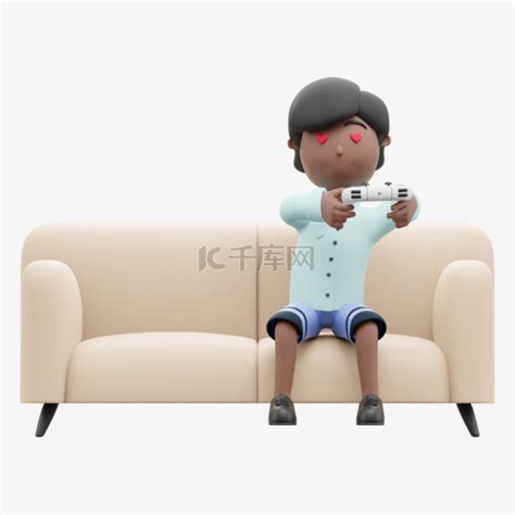 3D棕色漂亮女人在沙发上打游戏姿势素材图片免费下载 千库网