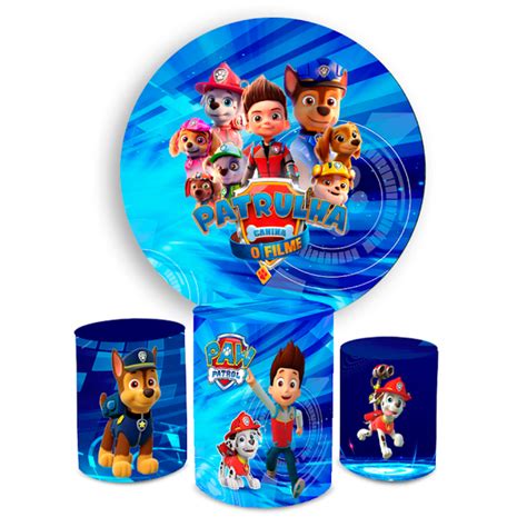 Kit Capa Painel Trio Cilindros Patrulha Canina Azul Loja Bibi Painéis