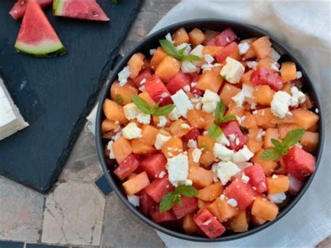 Salade composée de roquette melon pastèque feta et menthe Recette