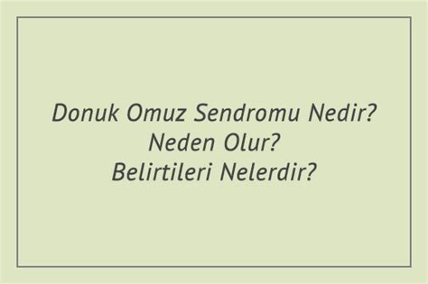 Donuk Omuz Sendromu Nedir Neden Olur Belirtileri Nelerdir