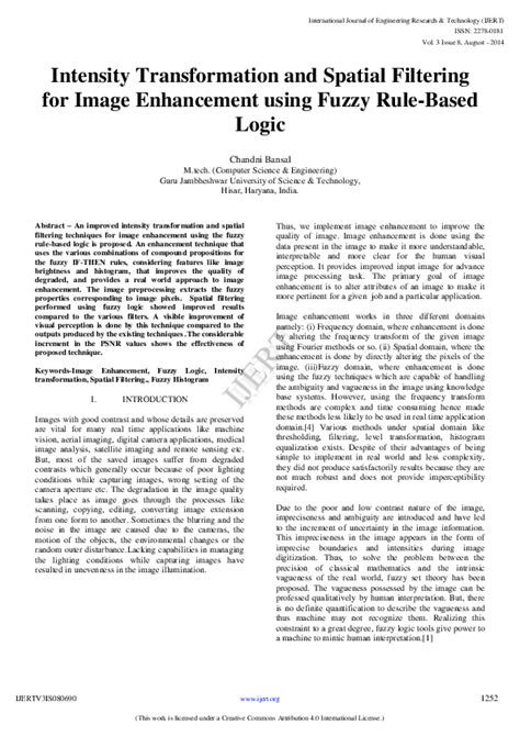 pdf ijert intensity transformation and spatial filtering for image enhancement using fuzzy