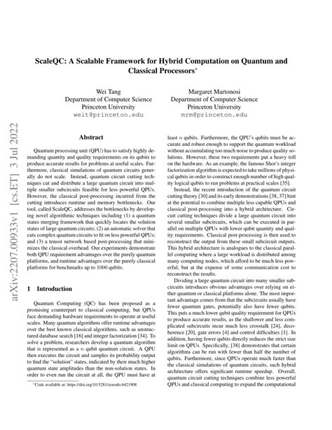 pdf scaleqc a scalable framework for hybrid computation on quantum and classical processors