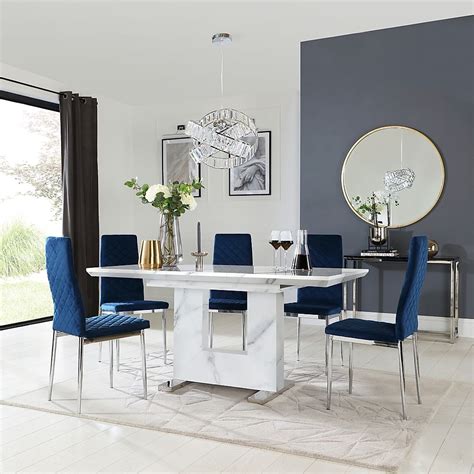 Florence Extending Dining Table 4 Renzo Chairs White Marble Effect