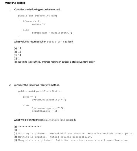solved multiple choice 1 consider the following recursive