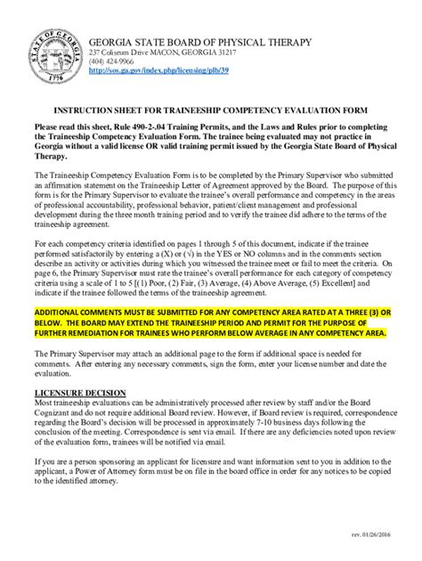 Fillable Online Sos Ga Traineeship Competency Evaluation Instruction