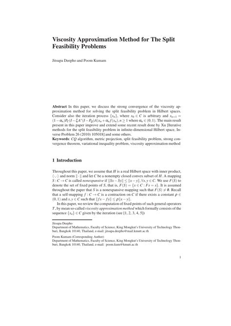 pdf a viscosity approximation method for the split feasibility problems